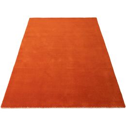 Wollteppich CarpetFine, B:300cm H:14mm L:400cm, orange, Wolle, Wohnzimmer, Teppiche, "Gabbeh Lola Uni", mit nat&uuml;rlichem Pflanzenmaterial von Hand
