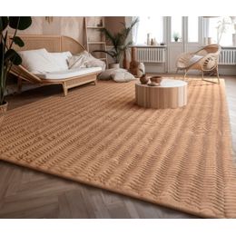 Hochflor-Teppich Paco Home, B:60cm H:27mm L:100cm, beige, Polyester, Teppiche, "Arnheim 743", Uni Farben, Wellen Muster, besonders weich, Hoch-Tief