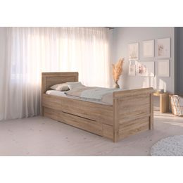 Stauraumbett Rauch, B:99cm H:94cm L:210cm, braun, Betten, "Bett Einzelbett Stollenbett Bettk&auml;sten EVELYN", in Komforth&ouml;he mit Holzkopfteil sowie