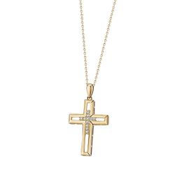 Firetti Damen Kette mit Anhänger "Schmuck Geschenk Gold 585 Halsschmuck Halskette Ankerkette Kreuz", 0,13, Gelbgold 585, L: 45 B: