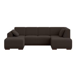 Wohnlandschaft Home Affaire, B:300cm H:85cm T:162cm, braun, 100% Polyester, Sofas, "BORNHOLM U-Form mit Recamiere rechts/links, B/T/H: 300/162/85