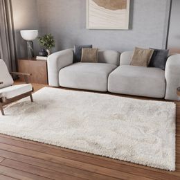 Teppich HOMIE LIVING, B:120cm H:50mm L:170cm, weiß, Polyester, Wohnzimmer, Teppiche, "Parma", Hochflor, gewebt, kuschelig, uni, Wohnzimmer,
