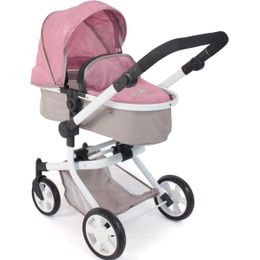 Bayer Chic 2000 CHIC2000 Jungen Kombi-Puppenwagen "Mika", rosa, Kunststoff, Metall, Stoff, B:41cm H:82cm T:73cm, Puppenwagen, mit schwenkbaren Vorderrädern