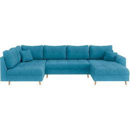 Wohnlandschaft Home Affaire, B:310cm H:81cm T:161cm, blau, 92% Polyester, 8% Nylon, Sofas, "CHARRE U-Form mit Ottomane, Ma&szlig;e B/T/H: 310/161/81 cm",