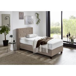 Boxspringbett, B:105cm L:210cm, beige, Westfalia Schlafkomfort, Bezug: 100% Polyester, Komplettbetten, wahlweise mit Topper