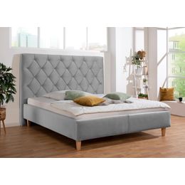 Polsterbett Home Affaire, B:183cm L:210cm, silber, Struktur (100% Polyester);Samtstoff (100% Polyester), Betten, "Sunley 140", Kreuzsteppung,