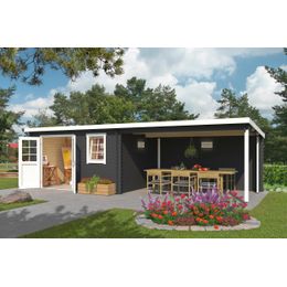 Gartenhaus Lasita Maja, grau, Holzwerkstoff, Gartenh&auml;user, "Reno, Carbongrau", mit Anbau