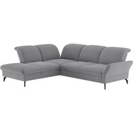 Ecksofa, B:288cm H:88cm T:242cm, grau, 100% Polyester, Wohnzimmer, Sofas, "Leandro L-Form", Wahlweise mit Bett-, Kopfteil - und Armlehnfunktion,