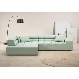 Ecksofa Inosign, B:319cm H:70cm T:215cm, grün, Struktur (85% Polyester, 15% Viskose);Luxus-Microfaser weich (98% Polyester, 2% Nylon);Velours (100%