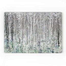 Leinwandbild, B:100cm H:60cm T:3cm, gr&uuml;n, Art for the home, Leinwand, Wohnzimmer, Bilder, "Watercolour woods", Birkenwald 70 x 100 cm
