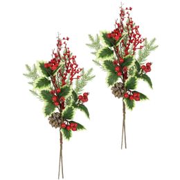 Kunstzweig I.GE.A., B:23cm H:52cm L:10cm, grün, Polyester, Kunstpflanzen, "Künstlicher Zweig Zapfen/Beeren/Tanne/Ilex", 2er Set Dekozweig Zweig Deko