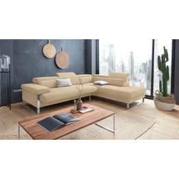 Ecksofa W.Schillig, B:281cm H:71cm T:230cm, beige, Flachgewebe S22 (100% Polyester);Stoff S37 (100% Polyester);Longlife Xtra-Leder Z59: Glattleder