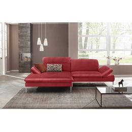 Ecksofa W.Schillig, B:294cm H:87cm T:185cm, rot, Chenille-Flachgewebe R66 (85% Polyester, 15% Nylon);Longlife Xtra-Leder Z59: Glattleder mit