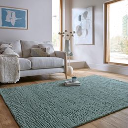 Wollteppich FLAIR RUGS, B:160cm H:12mm L:230cm, blau, Wolle, Wohnzimmer, Teppiche, "Harris Boucle", handgefertigt