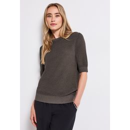 Street One Damen Kurzarmpullover, braun, Gr. 34, unifarben, Web, 100% Baumwolle, Pullover, Feel Good Fit