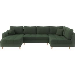 Wohnlandschaft Home Affaire, B:310cm H:81cm T:161cm, gr&uuml;n, 100% Polyester, Sofas, "CHARRE U-Form mit Ottomane, Ma&szlig;e B/T/H: 310/161/81 cm", feine