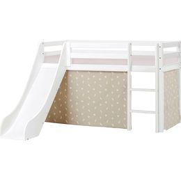 Hochbett Hoppekids, B:81cm H:9cm L:168cm, wei&szlig;, Bett: 100% Massivholz, Nordische Kiefer;Rutsche: MDF;Vorhang: 100% Baumwolle;Matratze: