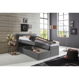Boxspringbett, B:156cm L:210cm, grau, Westfalia Schlafkomfort, Box und Kopfteil: Strukturstoff (77% Polyester, 23% Viskose);Bezug der Obermatratze: