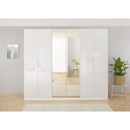 Dreht&uuml;renschrank Rauch, B:271cm H:229cm T:54cm, wei&szlig;, Holzwerkstoff, Schr&auml;nke, "Kleiderschrank Schrank Garderobe KOLUNA Hochglanz-Front und Spiegel",