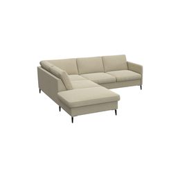 Ecksofa FLEXLUX, B:234cm H:85cm T:225cm, beige, 100% Polyester, Wohnzimmer, Sofas, "Fiore, L-Form", schmale Armlehnen, F&uuml;&szlig;e Alu/schwarz, B/T