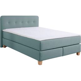 Boxspringbett Home Affaire, B:153cm L:207cm, blau, Struktur fein (100% Polyester);Samtstoff (100% Polyester), Komplettbetten, "Fargo", inkl. Topper,