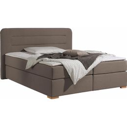 Boxspringbett Home Affaire, B:220cm L:208cm, beige, Strukturstoff-Bezug (100% Polyester), Komplettbetten, "Manchester", 5 Breiten, 3 Ausf&uuml;hrungen, 2