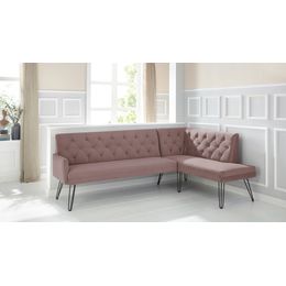Eckbank, B:158cm H:90cm T:236cm, pink, exxpo - SOFA FASHION, 100% Polyester, Esszimmer, Sitzb&auml;nke, "Doppio, Chesterfield Optik, komfortabel und