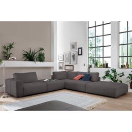 Ecksofa Musterring, B:340cm H:81cm T:346cm, grau, Flachgewebe FLORIS (100% Polyester);Flachgewebe VALMONT (60% Baumwolle/ 40% Leinen);Microfaser