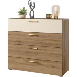 Schubkastenkommode Home Affaire, B:100cm H:91,5cm T:40,5cm, beige, ABS-Kunststoff, FSC-zertifizierter Holzwerkstoff, Kunststoff, Melamin, Sideboards,