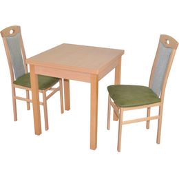 Essgruppe, B:45cm H:95cm T:48cm, gr&uuml;n, HOFMANN LIVING AND MORE, FSC-zertifiziertes Massivholz, Sitzm&ouml;bel-Sets, "3tlg. Tischgruppe", St&uuml;hle montiert