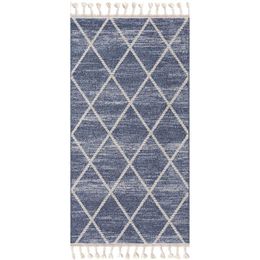 Teppich Carpet City, B:80cm H:7mm L:150cm, blau, Polypropylen, Wohnzimmer, Teppiche, "Art 2646", L&auml;ufer, Kurzflor, mit Kettf&auml;den, Rauten-Optik,