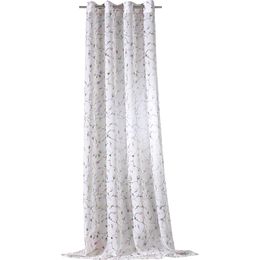 Weckbrodt-Gardinen Vorhang WECKBRODT, B:140cm H:245cm, rosa, Polyester, Wohnzimmer, Gardinen, "Mila", Leinen-Optik, transparent, mit floralem Digitaldruck, Gardine,