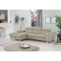 Ecksofa COTTA, B:244cm H:72cm T:166cm, grau, Microfaser PRIMABELLE (100% Polyester);Kunstleder SOFTLUX(100%Polyurethan);Feinstruktur (100%