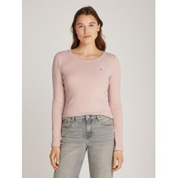 Tommy Hilfiger Damen Langarmshirt "SLIM 5X2 RIB O-NK LS", pink, Basic, Gr. L, unifarben, Rippware, Obermaterial: 95% Viskose, 5% Elasthan, Shirts,