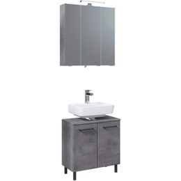 Badm&ouml;bel-Set SAPHIR, grau, Kastenm&ouml;bel-Sets, "Quickset 945 2-teilig, Waschbeckenunterschrank mit LED-Spiegelschrank", Waschplatz 65 cm breit, 5