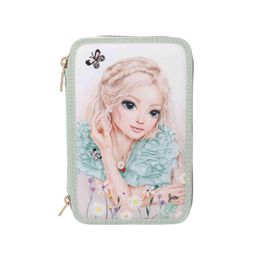 Depesche Kinder Buntstift "3-Fach Federtasche mit Stickerei SUMMER FEELING inkl. Stifte TOPModel 7,5 x 13 x 20 cm gr&uuml;n", gr&uuml;n, Kunststoff, Stifte