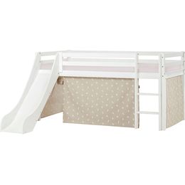 Hochbett Hoppekids, B:101cm H:9cm L:208cm, wei&szlig;, Bett: 100% Massivholz, Nordische Kiefer;Rutsche: MDF;Vorhang: 100% Baumwolle;Matratze: