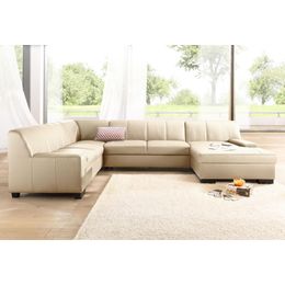Wohnlandschaft DOMO collection, B:328cm H:77cm T:90cm, beige, Kunstleder SOFTLUX;Struktur (90% Polyester, 10% Polyacryl);NaturLEDER (handschuhweiches