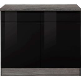 Unterschrank KOCHSTATION, B:100cm H:85cm T:60cm, schwarz, Holzwerkstoff, MDF, K&uuml;che, Schr&auml;nke, "KS-Virginia", 100 cm breit, mit 2 T&uuml;ren und 2