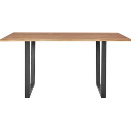 Esstisch Andas, B:160cm H:75cm T:90cm, beige, Wohnzimmer, Tische, Tischplatte aus massiver Eiche, FSC- Massivholz, Gestell aus Metall