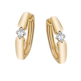 Firetti Damen Paar Creolen "Schmuck Geschenk Gold 585 Ohrringe Spannring-Optik Kissen Solitär", 0,1 SI = kleine Einschlüsse, Gelbgold