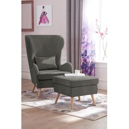 Sessel Home Affaire, B:78cm H:118cm T:94cm, grau, Samtcord (92% Polyester 8% Polyamid);Struktur (100% Polyester);Struktur Hahnentritt (100%