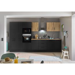 K&uuml;chenzeile, B:360cm H:211cm T:60cm, schwarz, BASIC BY BALCULINA, Komplettk&uuml;chen-Sets, "Turin", Breite 360 cm, wahlweise mit E-Ger&auml;ten