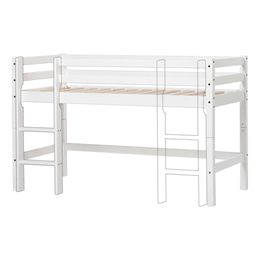 Hochbett Hoppekids, B:81cm H:105cm L:168cm, beige, Kinderbett: 100% Massivholz: Nordische Kiefer, Vorhang: 100% Baumwolle, Matratzenbezug 100%