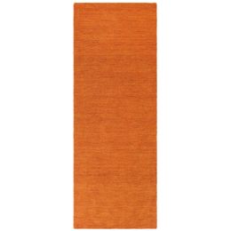 Läufer Theko, B:90cm H:14mm L:250cm, orange, Wolle, Flur, Teppiche, "Gabbeh Uni, Handgefertigt, Teppich, meliert, reine Wolle", Teppich-Läufer,