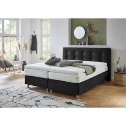 Boxspringbett, B:195cm L:210cm, schwarz, Westfalia Schlafkomfort, Bezug: Microvelours 100% Polyester;Polsterung: 100% Polyester, Komplettbetten, mit