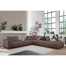 Ecksofa Musterring, B:340cm H:81cm T:346cm, braun, Flachgewebe FLORIS (100% Polyester);Flachgewebe VALMONT (60% Baumwolle/ 40% Leinen);Microfaser