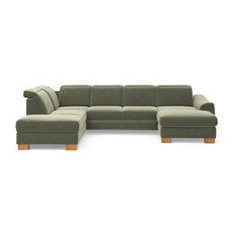 Wohnlandschaft Home Affaire, B:338cm H:86cm T:219cm, gr&uuml;n, Flachgewebe (100% Polyester), Sofas, "Dundee U-Form", wahlweise mit Kopfteilverstellung