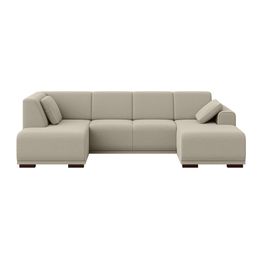 Wohnlandschaft Home Affaire, B:300cm H:85cm T:162cm, beige, 100% Polyester, Sofas, "BORNHOLM U-Form mit Recamiere rechts/links, B/T/H: 300/162/85