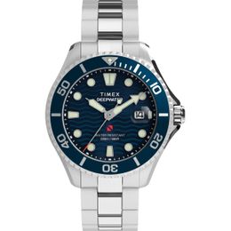 Timex Herren Quarzuhr "DEEP WATER MERIDIAN", blau, Armbanduhren, Armbanduhr, Herrenuhr, Edelstahlarmband, Datum, Leuchtzeiger
